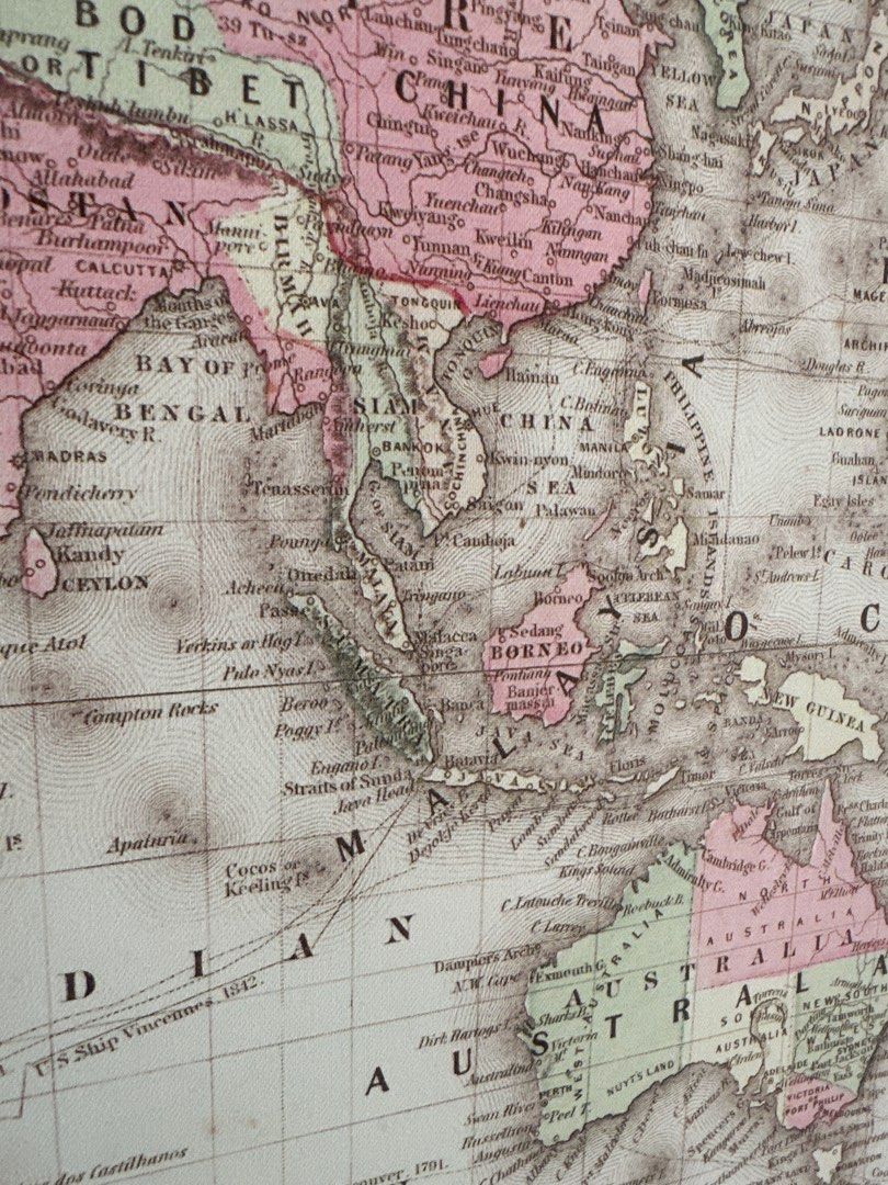 1855 Antique world map reproduction, Furniture & Home Living, Home ...