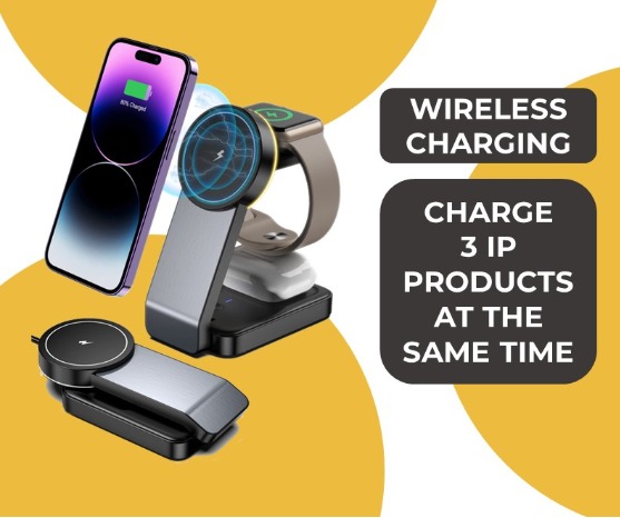 3-in-1 Magnetic Wireless Charger for Smartphones, Wireless Earbuds, and ...