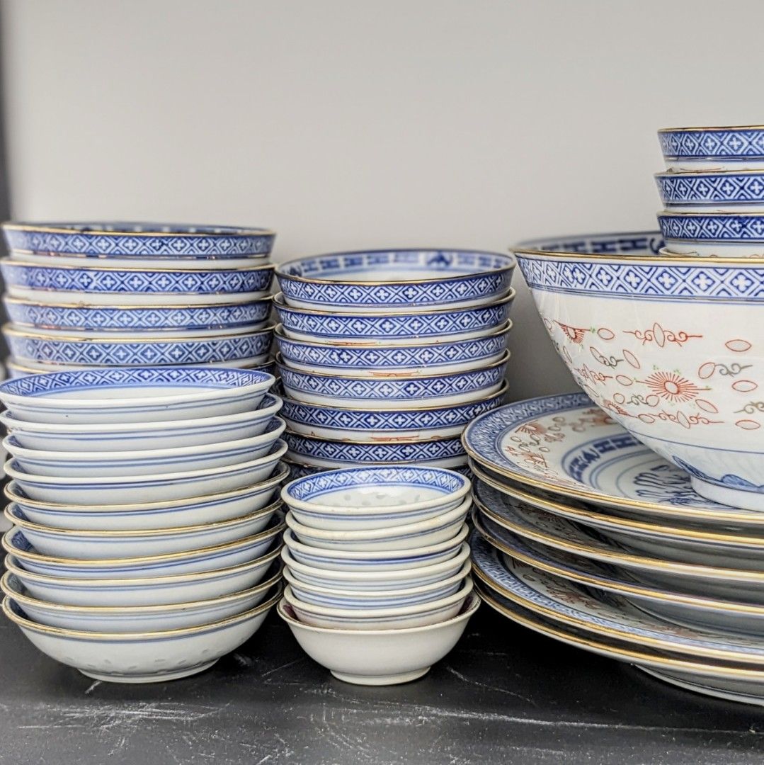 40-piece vintage Chinese rice grain dinnerware, Furniture & Home Living ...