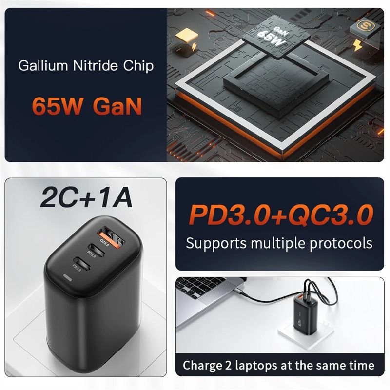 65W PD chargers with type C output ports mobile phone chargers adapters ...