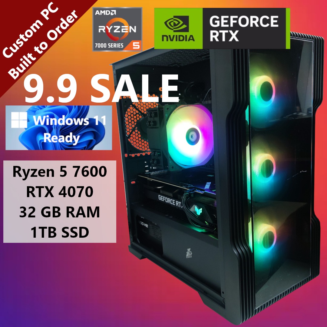 [9.9 SALE] RTX 4070 12GB Ryzen 5 7600 Budget Gaming Computer PC Custom ...