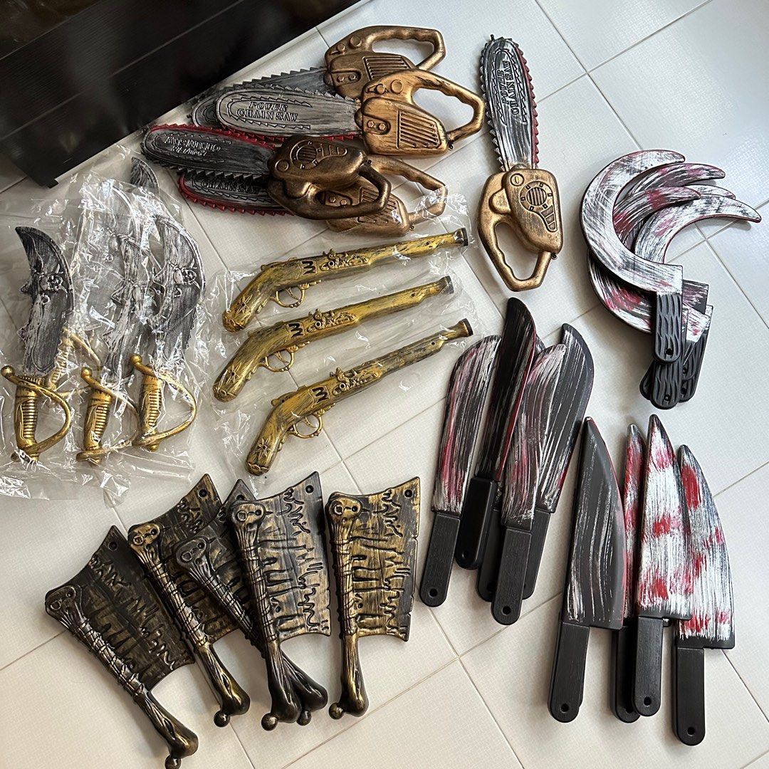 [Avail] Halloween Props Fake Cleaver Machete Butcher Knife Pirate Gun ...