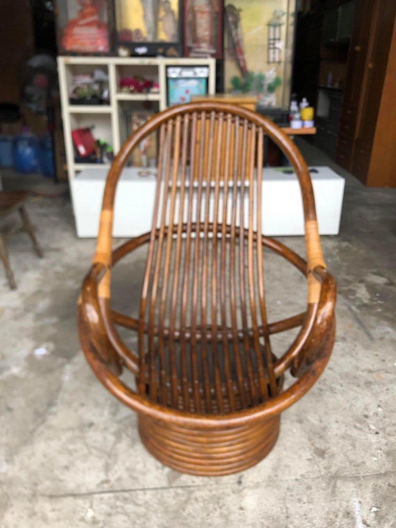 Big Bamboo rattan swivel chair Japan surplus on Carousell