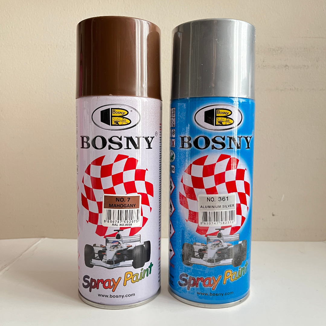 Bosny No. 7 Mahogany & No. 361 Aluminum Silver Spray Paint [brown metal ...