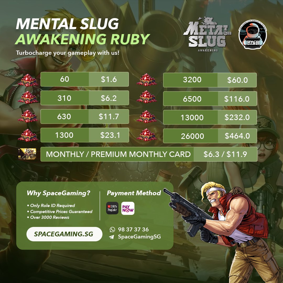 [CHEAPEST] Metal Slug Awakening Ruby Topup, Video Gaming, Gaming ...