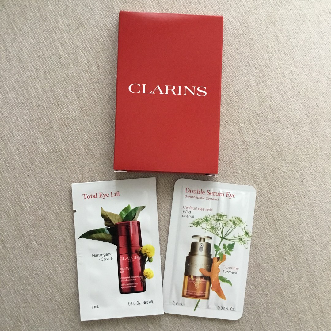 Clarins 2 pcs sachet set (Total Eye Lift 1ml & Double Eye Serum 0.9ml ...