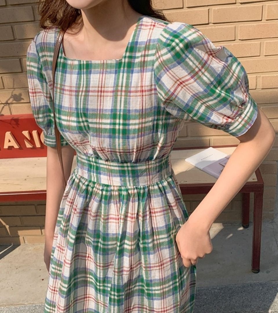 Cottagecore Dress - Cottage Core Plaid Dress - HQ Korean Dress with Bow ...