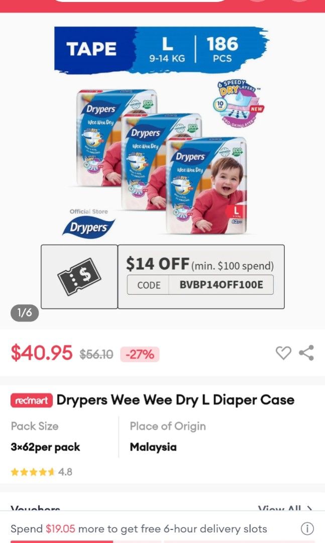 Drypers Wee Wee Diaper x 3 packs (Tape) - L, Babies & Kids, Bathing ...