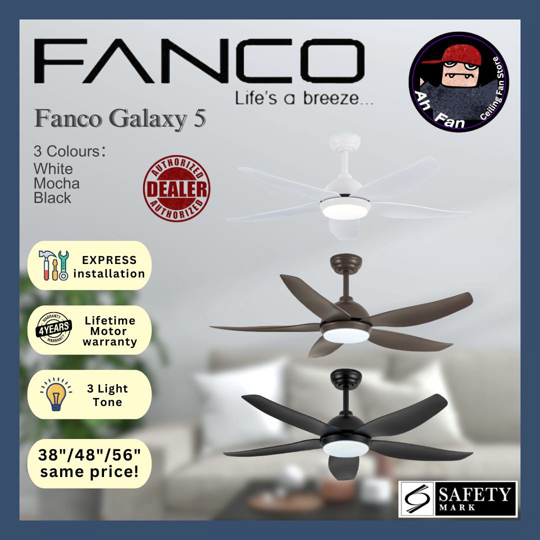 Fanco Galaxy Ceiling Fan 5 Blade 24 Watt Tri-Tone Light 38”/48”/56 ...