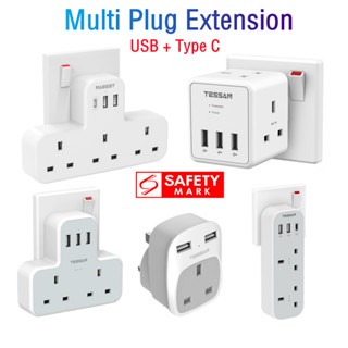 Extension Plug Adapter with USB+Type C,Multi Plug Extender,13A UK Plug ...