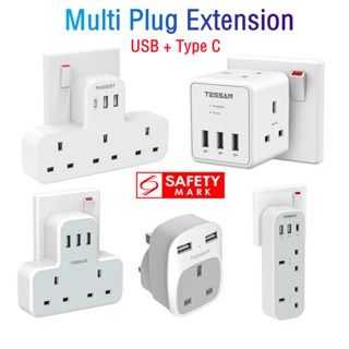 Extension Plug Adapter with USB+Type C,Multi Plug Extender,13A UK Plug ...