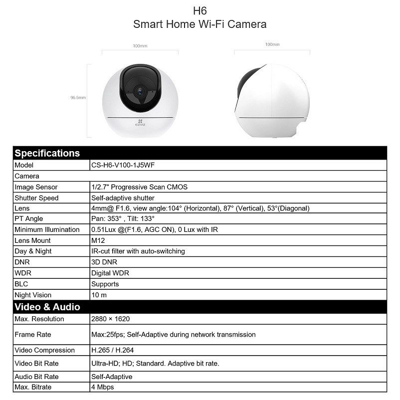 EZVIZ H6 Dual-Band 2.4Ghz/5G 3K Type-C Smart AI Camera with Panaromic View App: EZVIZ [Order ...