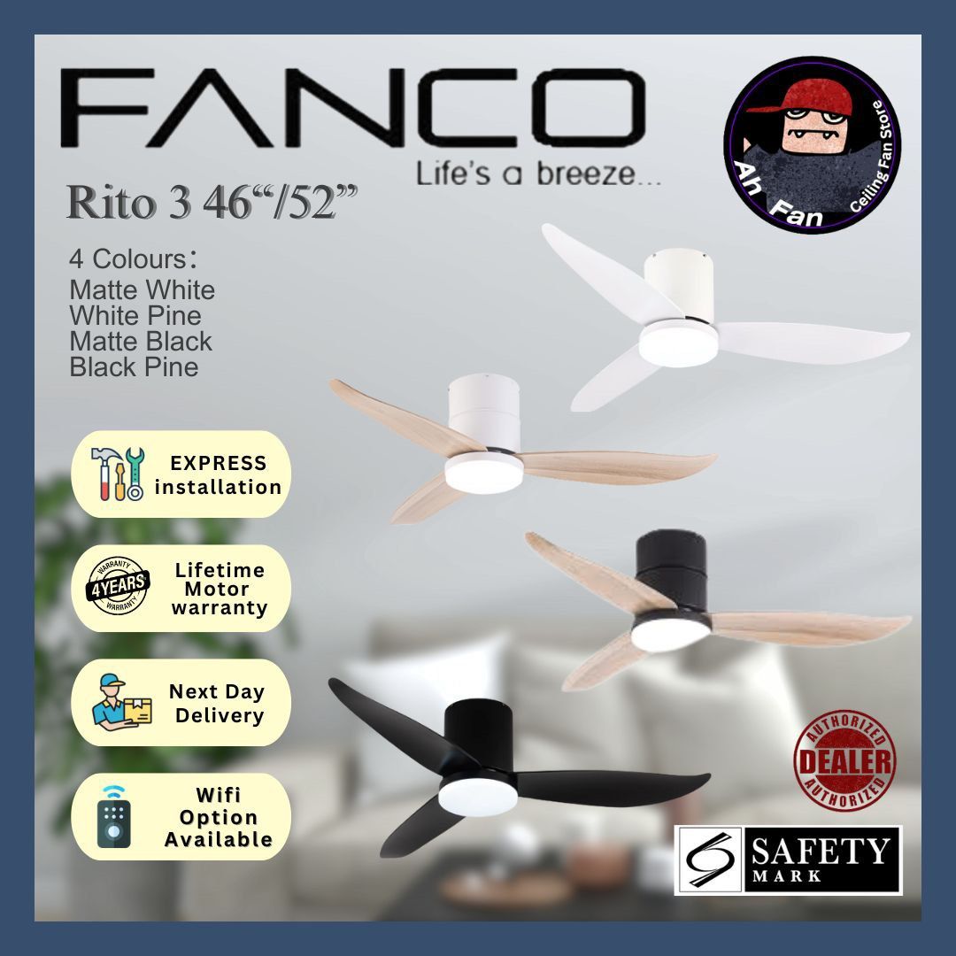 Fanco Rito 3 hugger Ceiling fan 46”/52”, Furniture & Home Living ...
