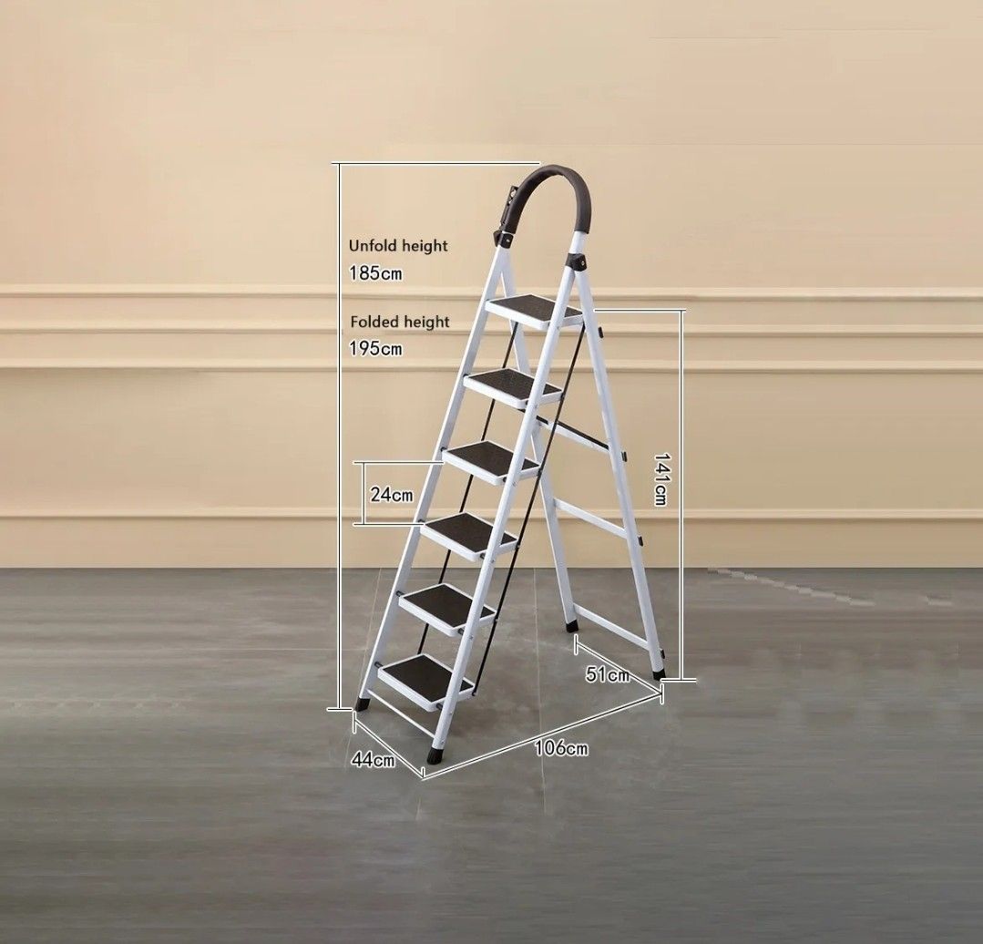 Foldable Ladder With Handle 3/4/5/6 Step Compact, Furniture & Home ...