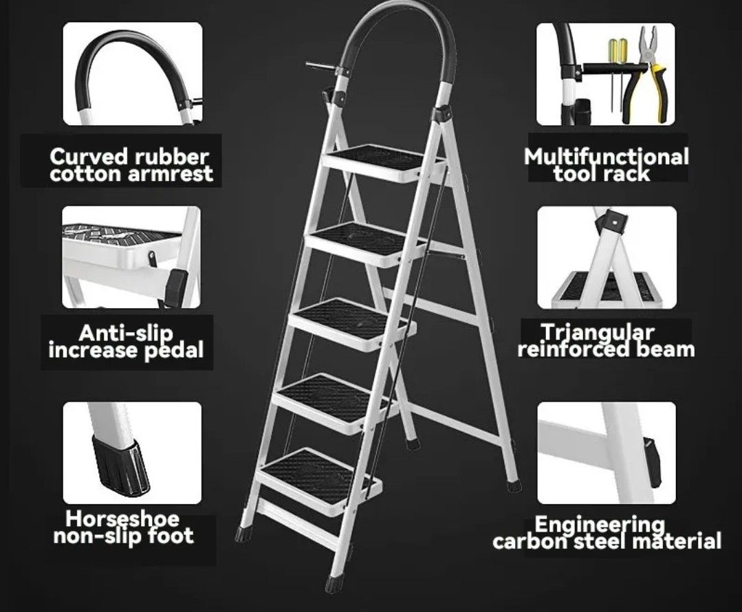 Foldable Ladder With Handle 3/4/5/6 Step Compact, Furniture & Home ...