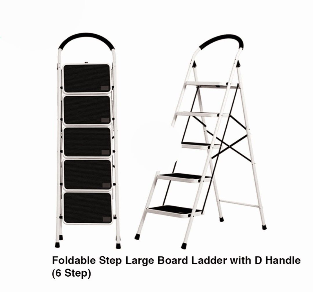 Foldable Ladder With Handle 3/4/5/6 Step Compact, Furniture & Home ...