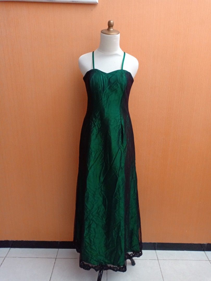 GAUN maxi long dress wanita hijau botol S cewek MEWAH tank PESTA cute ...