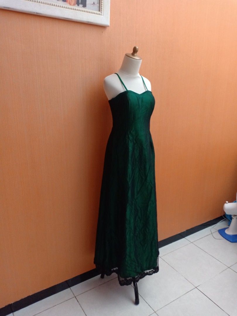 GAUN maxi long dress wanita hijau botol S cewek MEWAH tank PESTA cute ...