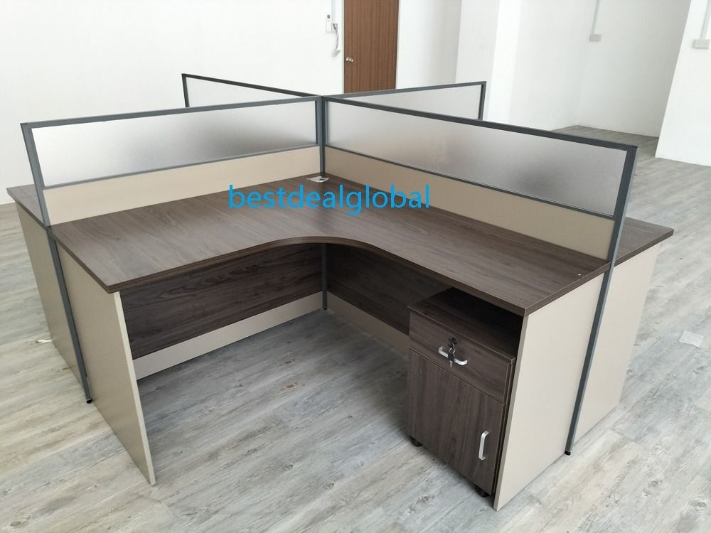 H305A - L Shape Workstation with High Partition, Moveable Pedestal ...