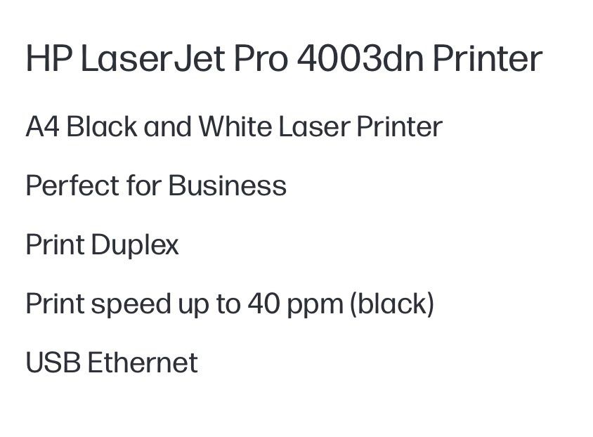 HP LaserJet Pro 4003dn Printer | Print,Duplex | USB, Ethernet | A4 ...