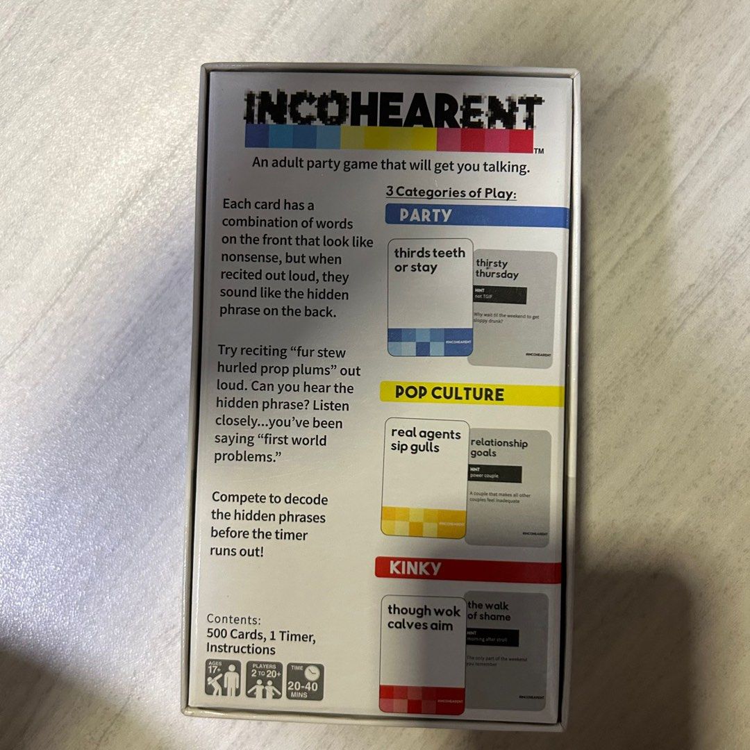 Incohearant card game, Hobbies & Toys, Toys & Games on Carousell