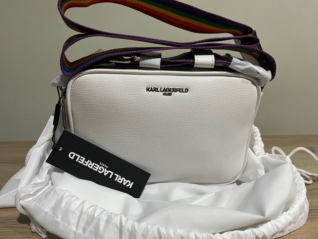 Karl Lagerfeld White Colour Rainbow Strap Crossbody Camera Bag, Women's ...