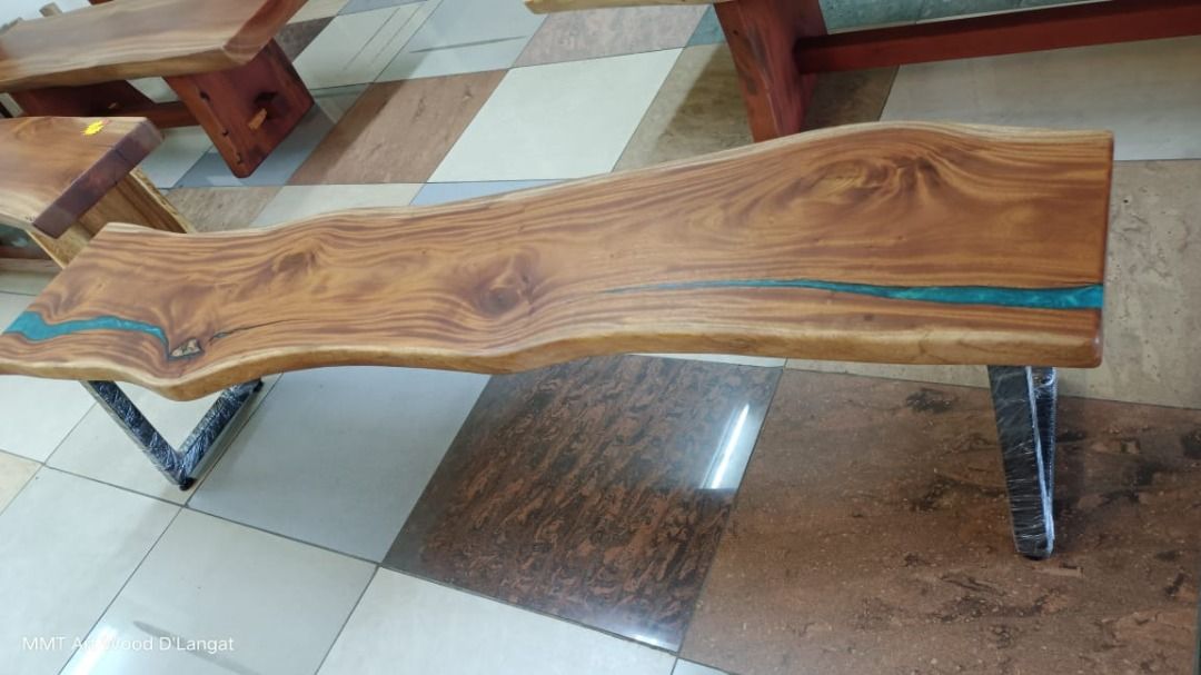 Kerusi Bench Raintree with Ocean Blue Epoxy, Furniture & Home Living ...