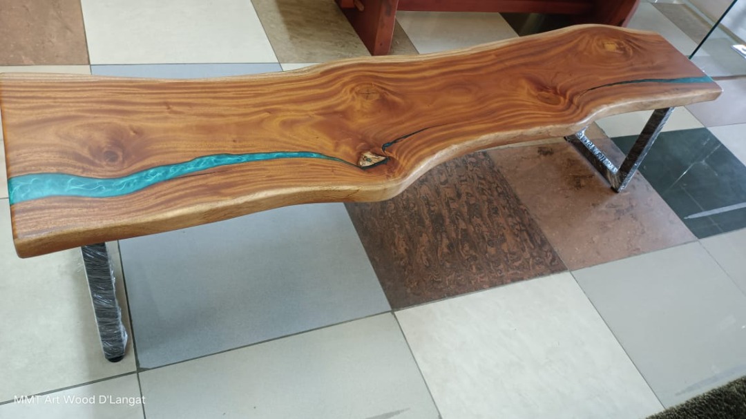 Kerusi Bench Raintree with Ocean Blue Epoxy, Furniture & Home Living ...