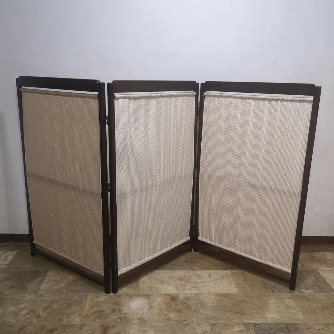 KINTARO wide 3 panels canvas partition / divider, solid wood frame on ...