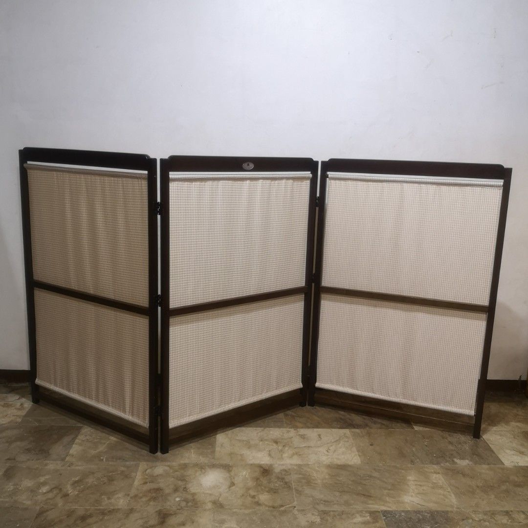 KINTARO wide 3 panels canvas partition / divider, solid wood frame on ...