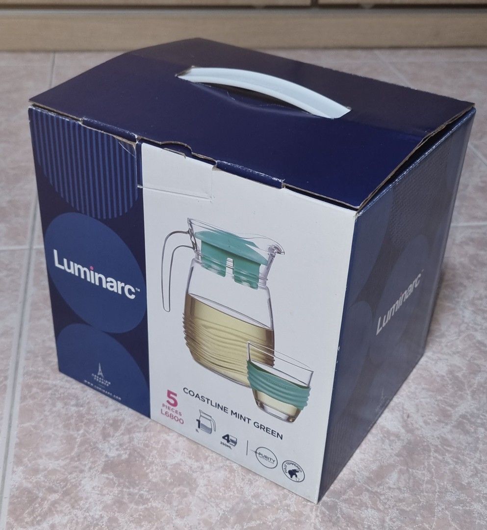 Luminarc Glass 1L Jug w/ 4pc 0.25L Glass Cups Set, Furniture & Home ...