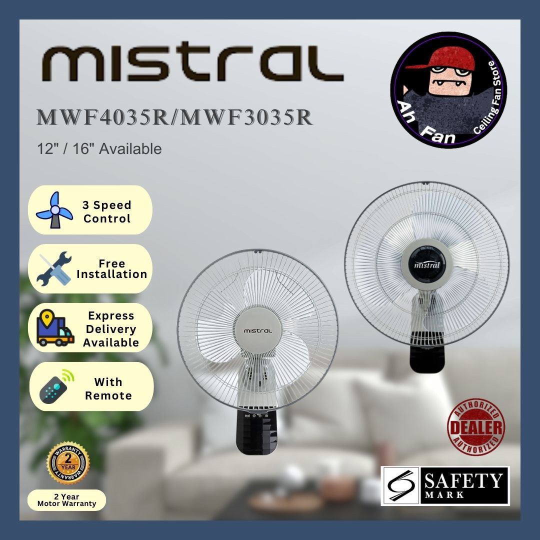 Mistral 12” and 16” Wall Fan With Remote MWF3035R MWF4035R, Furniture ...