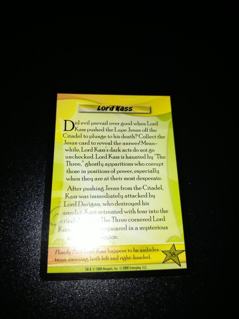 Neopets Characters Card: Lord Kass, Hobbies & Toys, Collectibles ...