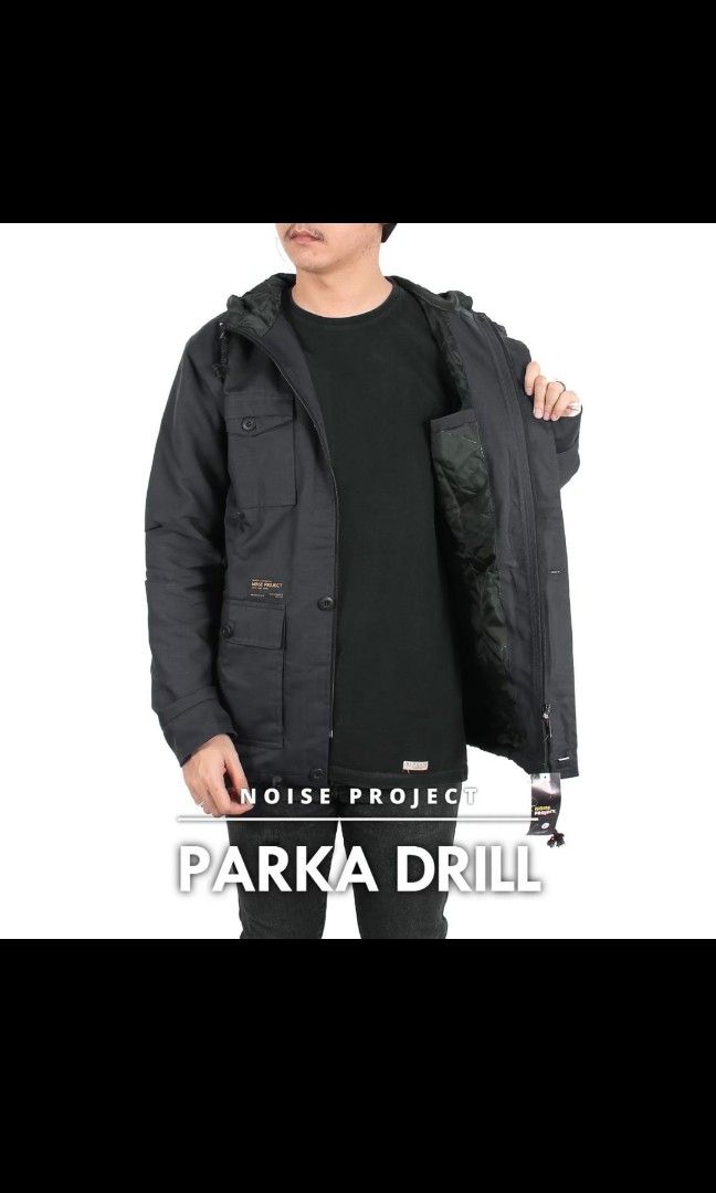 Parka Drill - Noise Project, Fesyen Pria, Pakaian , Baju Luaran di Carousell