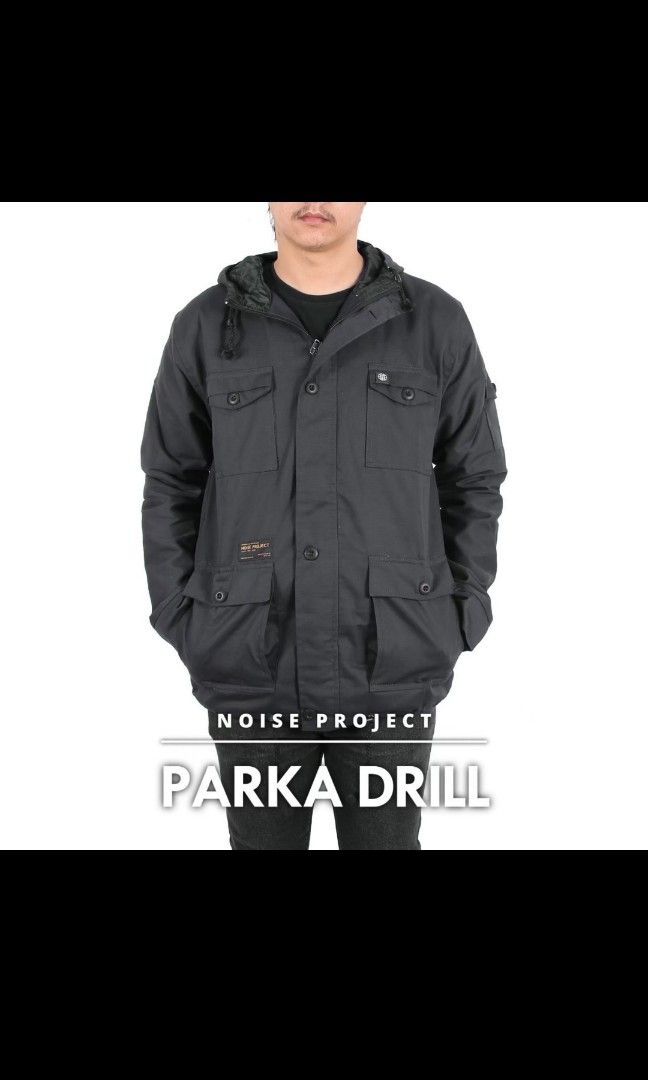 Parka Drill - Noise Project, Fesyen Pria, Pakaian , Baju Luaran di Carousell