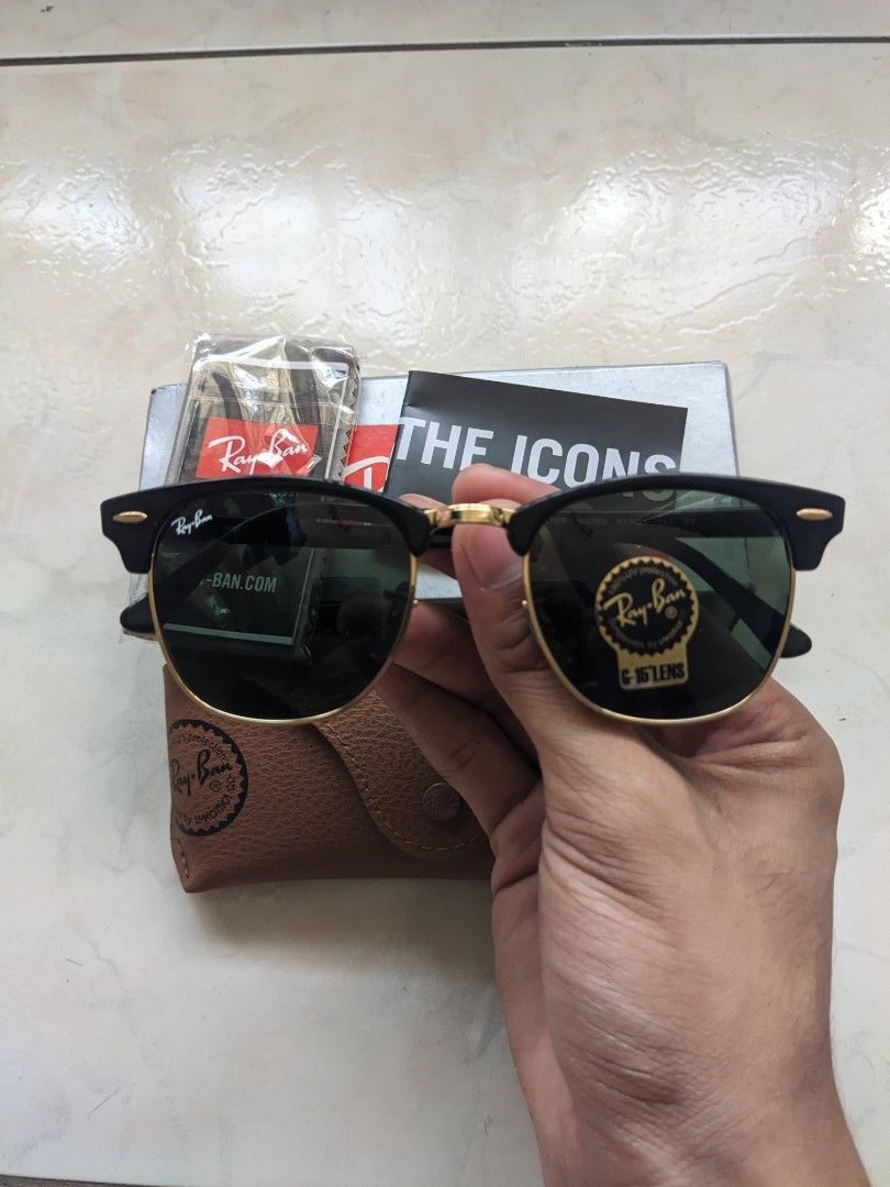 Ray-Ban RB3016 Clubmaster Black on Arista G-15 Green, Men's Fashion, Watches & Accessories ...