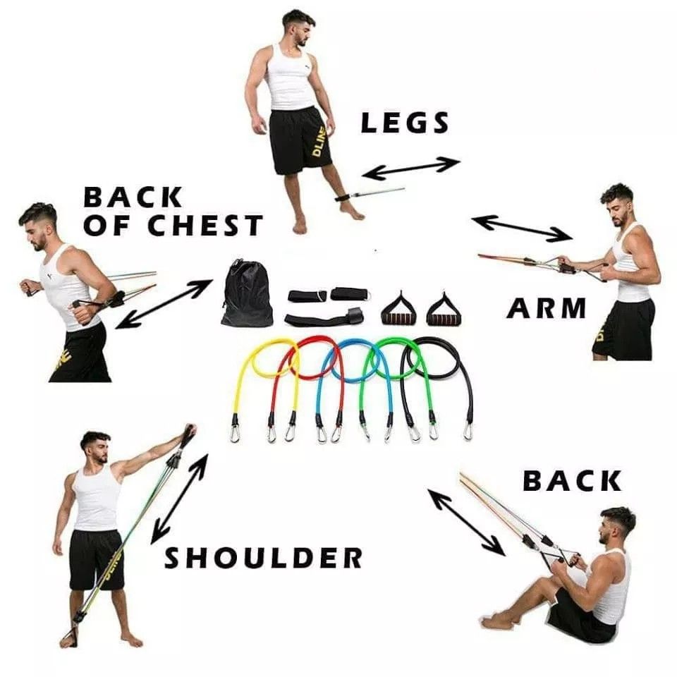 Resistance band set / 11pcs total 100lbs, Sports Equipment, Exercise ...