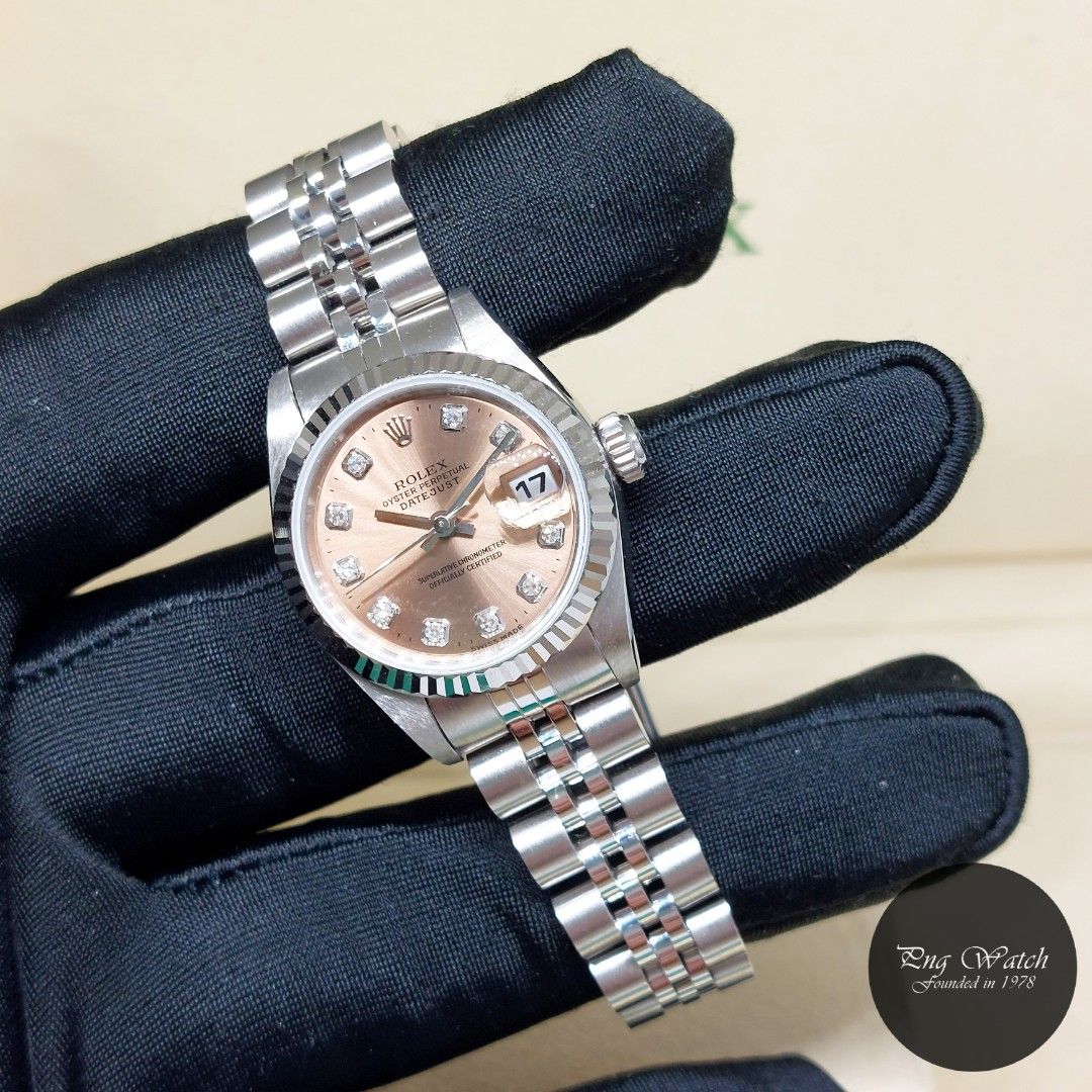 Rolex 26mm Oyster Perpetual Salmon Brown Big Diamonds Dial Lady ...