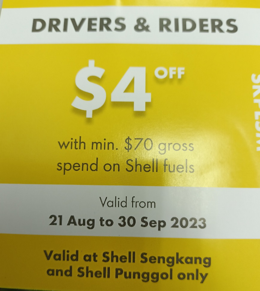 Shell Sengkang and Punggol S$4 Voucher(Expiry 30 Sept'23), Tickets ...