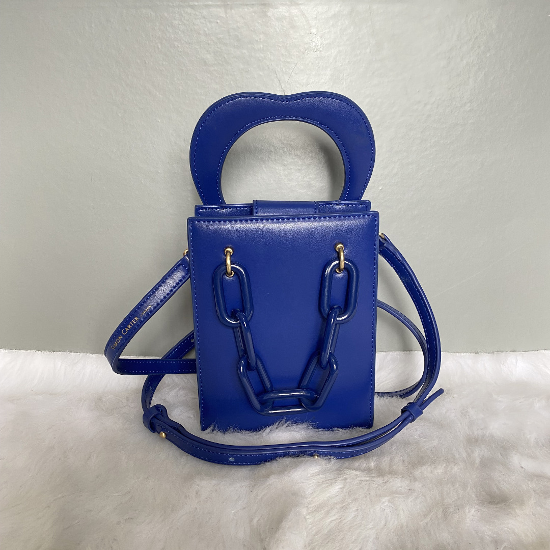 Simon Carter Blue Convertible Leather Crossbody Bag, Women's Fashion ...