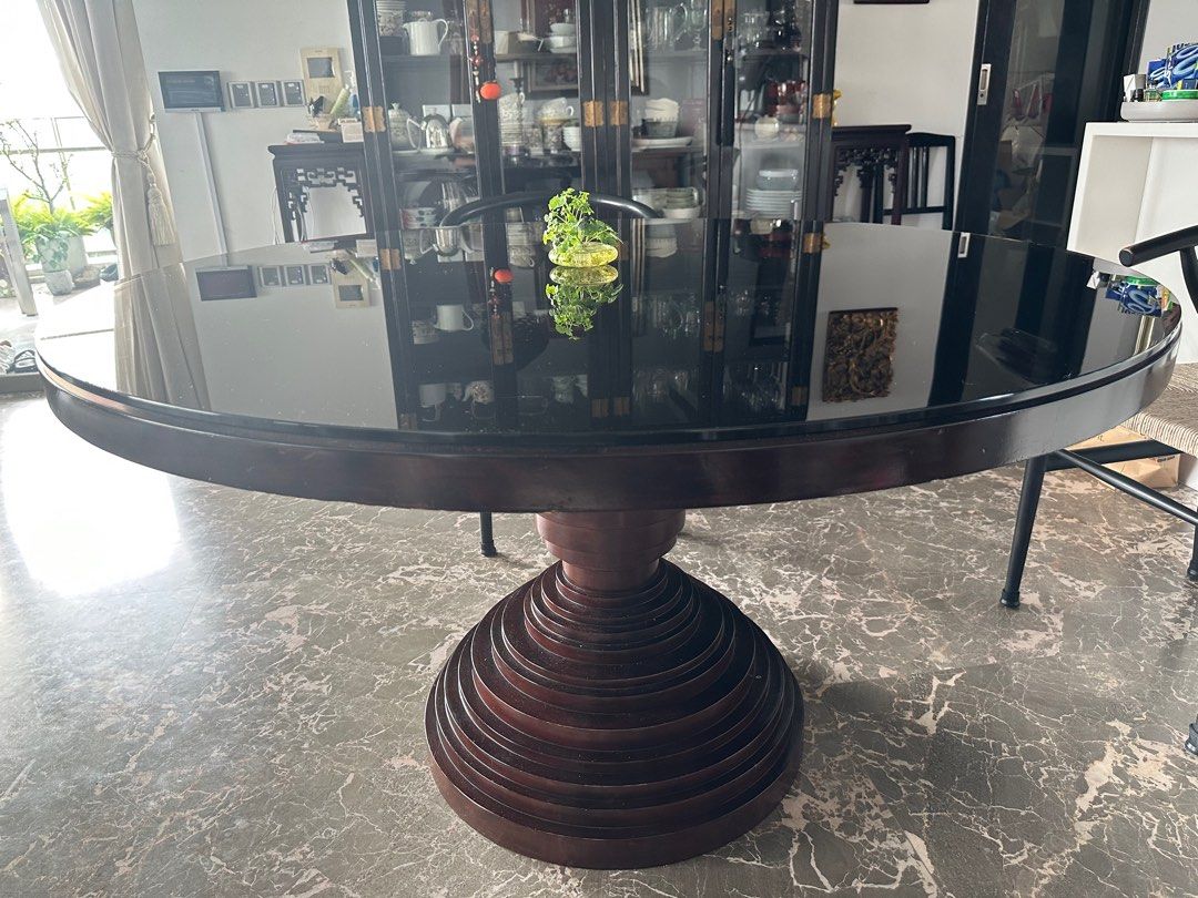 Hard wood round dining table, Furniture & Home Living, Furniture ...