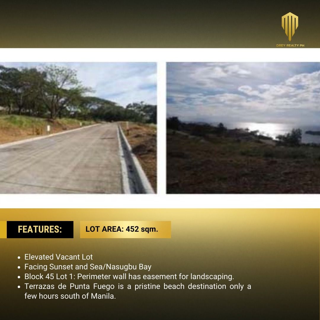 Terrazas De Punta Fuego at 452 Corner and Elevated Lot Only in Nasugbu ...