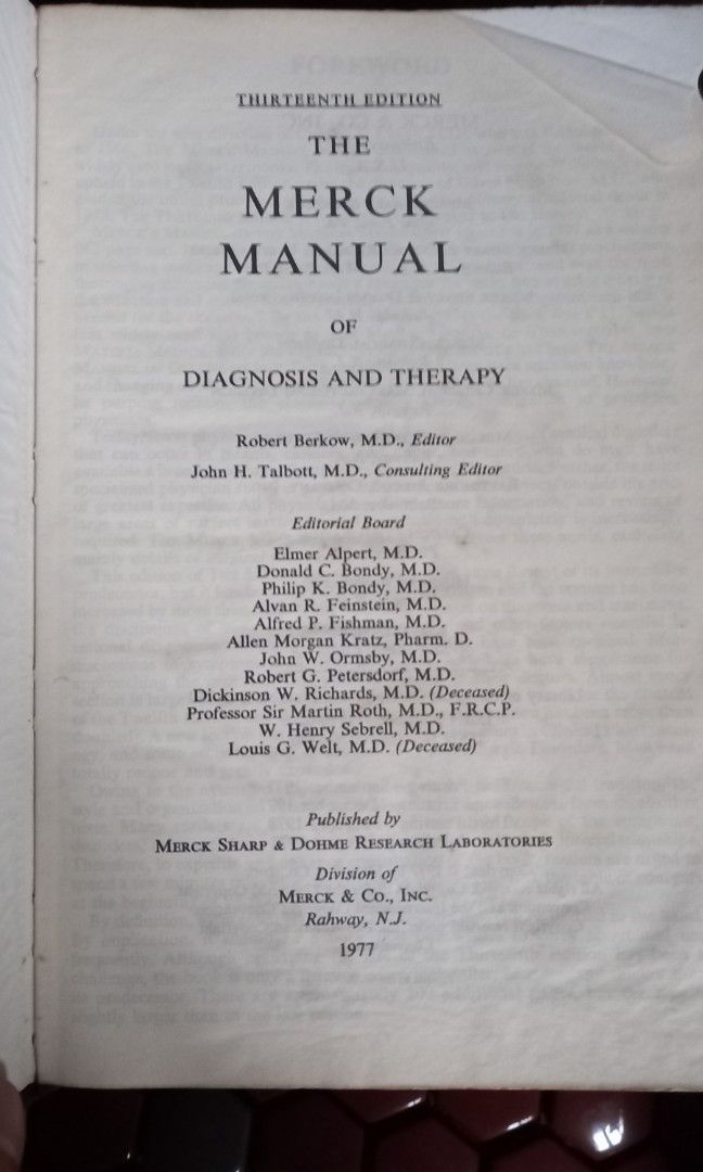 The Merck Manual 13th Edition of Diagnosis &Therapy, Hobbies & Toys ...
