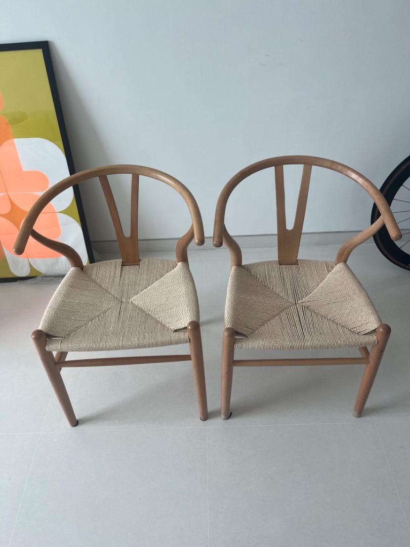 Wishbone wooden dining chair x2, Furniture & Home Living, Furniture ...