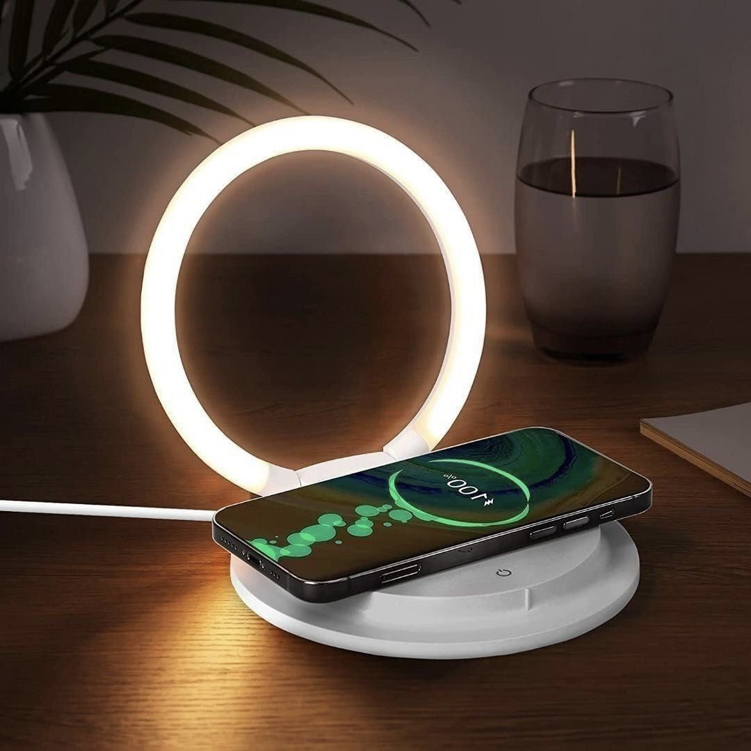 X5207 LED Dimmable Bedside Lamp with Wireless Charger Modern Desk Lamp ...