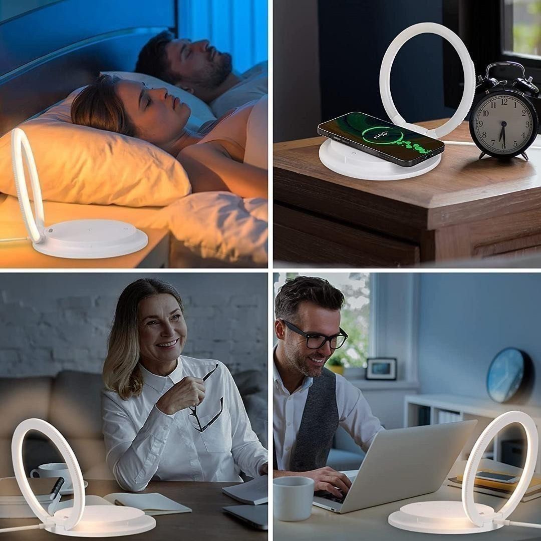 X5207 LED Dimmable Bedside Lamp with Wireless Charger Modern Desk Lamp ...