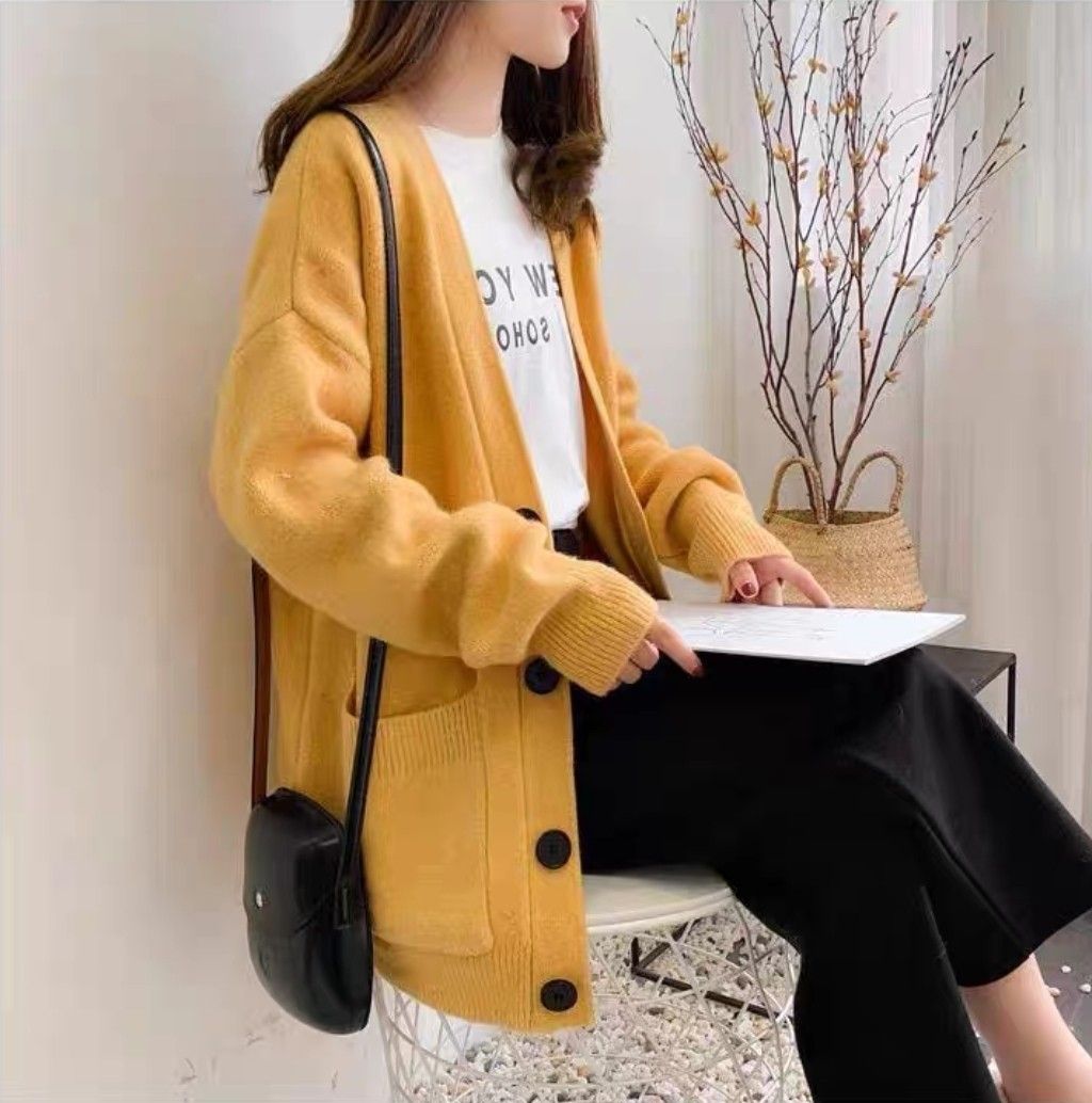 Yellow oversized cardigan, Women's Fashion, Coats, Jackets and ...