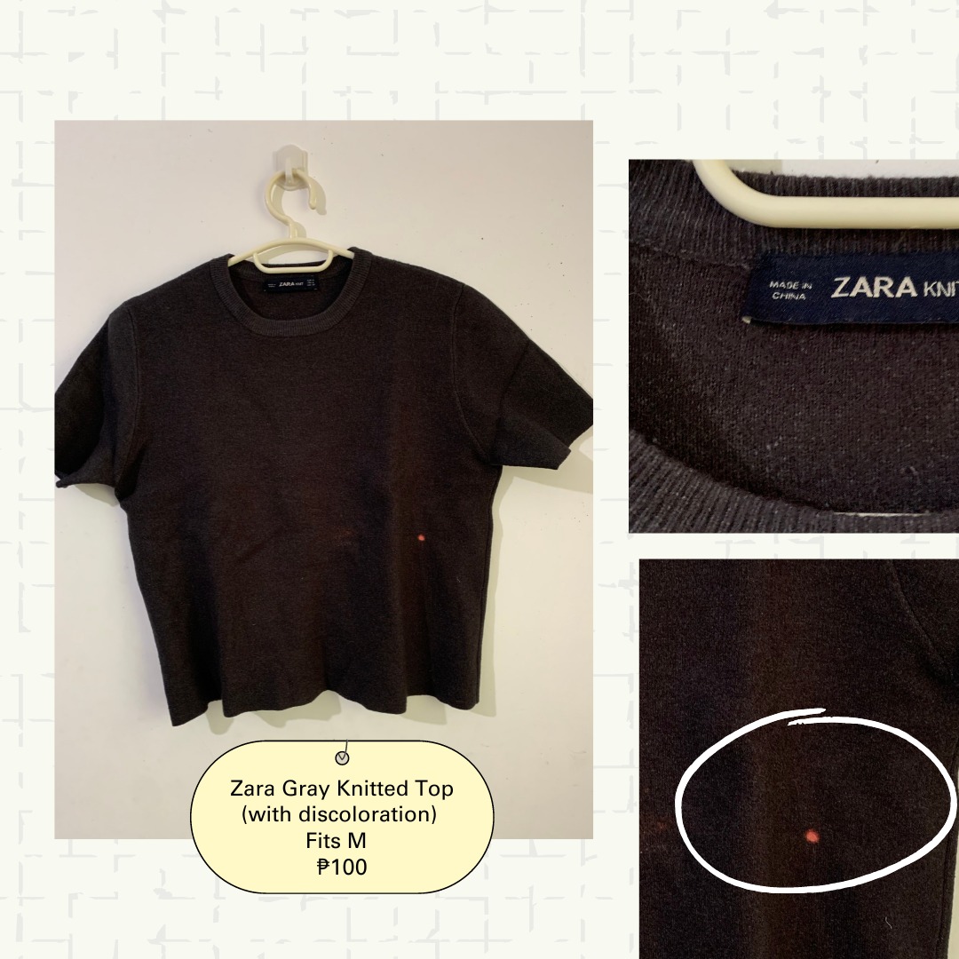 Zara Gray Knitted Top (with discoloration) on Carousell