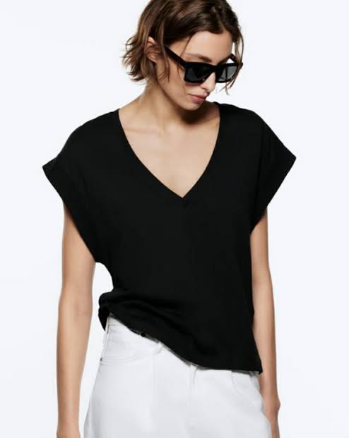 ZARA v neck ribbed top on Carousell
