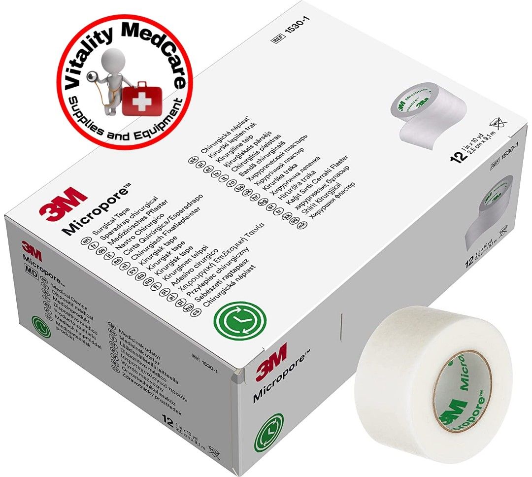 3M Micropore Tape 1inch (1/2inch , 2 inch also available), Health ...